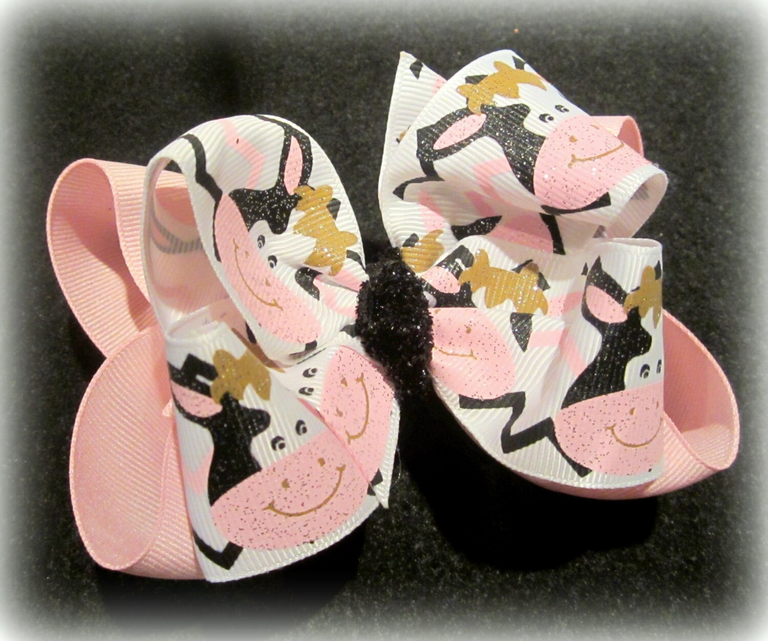 Pink Hairbow Cow Bows Sparkle Pink Cow Bow Double Layered