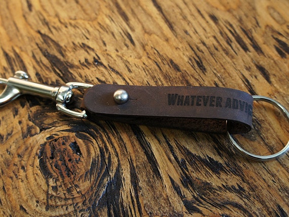 Engraved Leather Key Chain Customizable Oil Brown