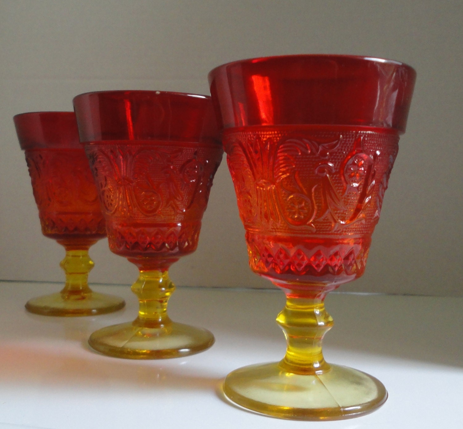 Rare Duncan Miller Amberina Sandwich Pattern Water by Cosasraras