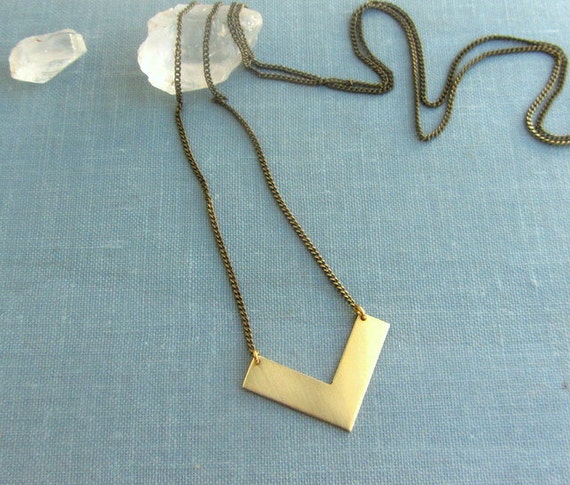 Gold raw brass chevron arrow long necklace geometric by lunahoo