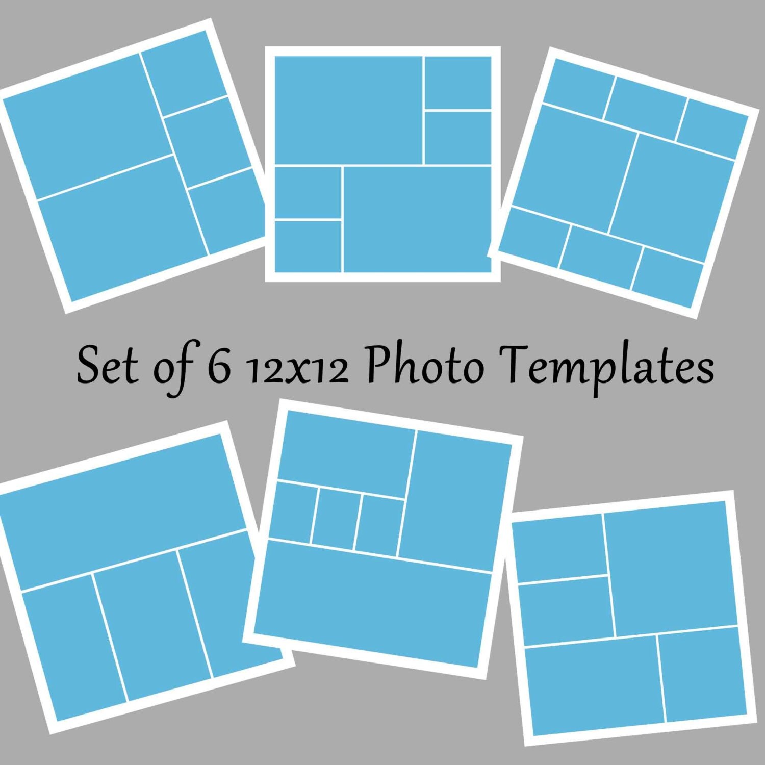 Set of 6 12x12 Photo Template Collage Story Board Layered PSD