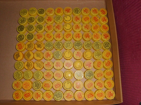 100 Used Coke Plastic Bottle Caps Yellow Coca Cola By Zisematters