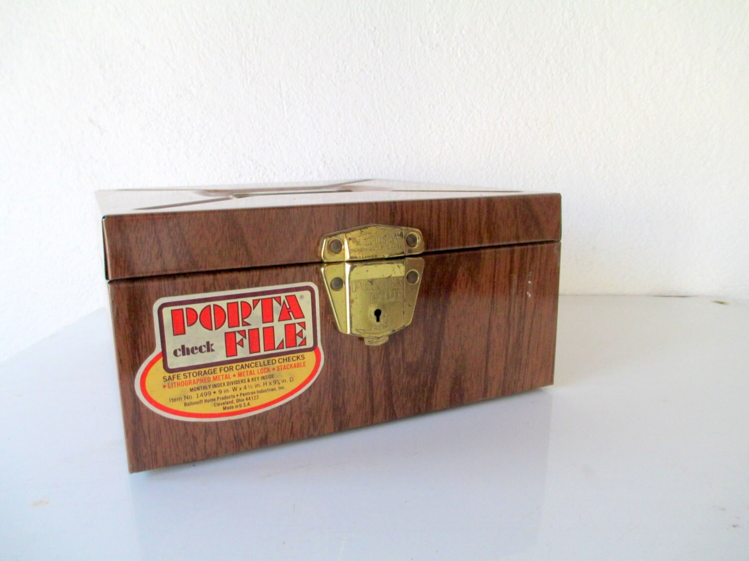 Brown Portafile Metal Storage Box, Retro 1970s Office Woodgrain Storage ...