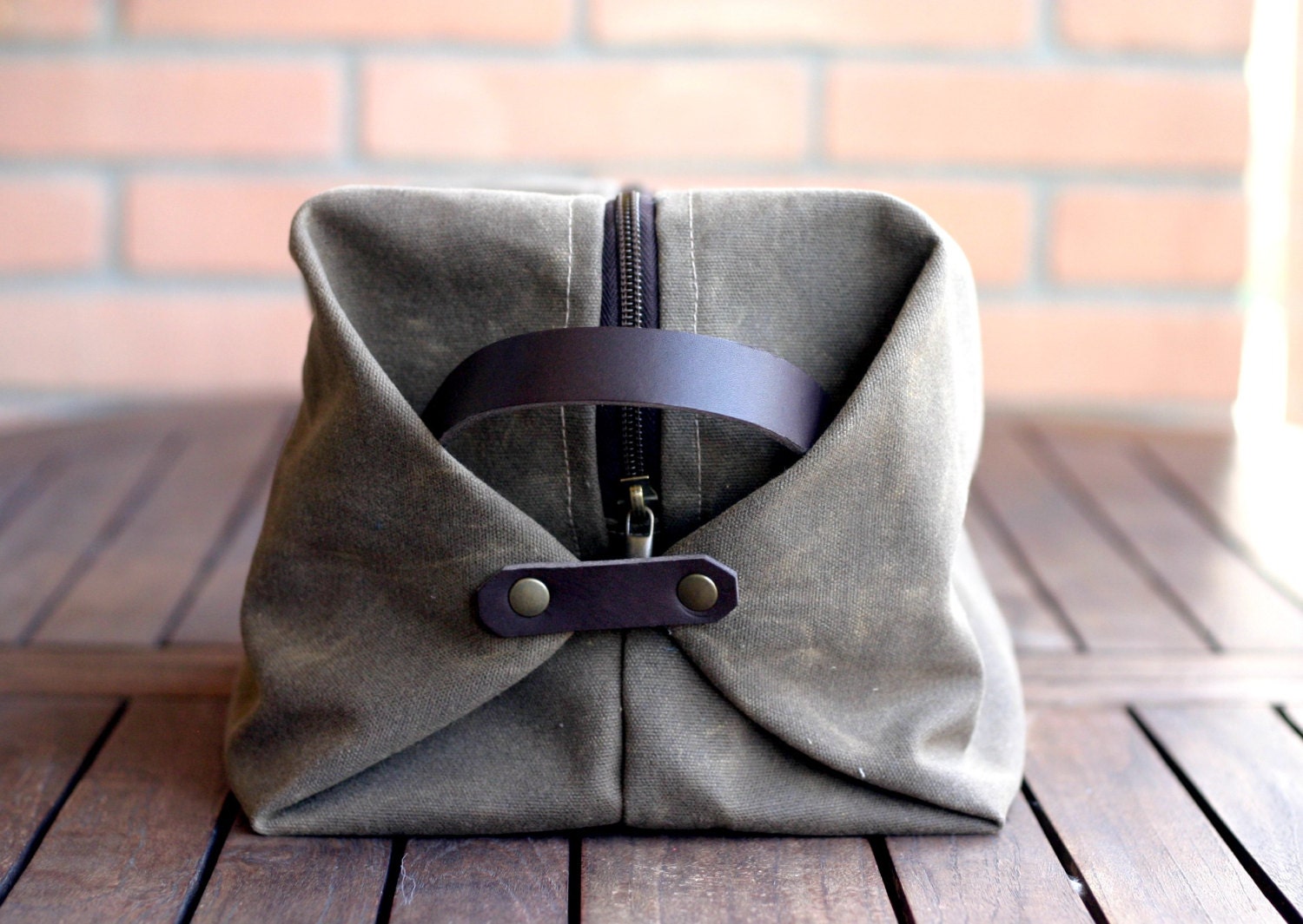 Waxed canvas dopp kit Traveler bag groomsman gift