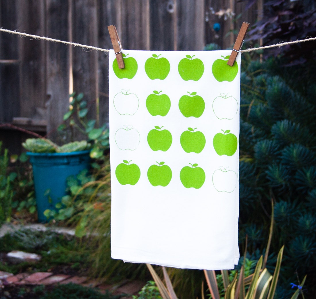 Green Apple Flour Sack Dish Towel by tinaproduce on Etsy