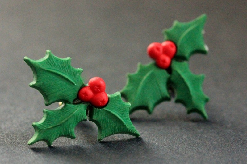 Christmas Holly Earrings. Holiday Earrings. Christmas