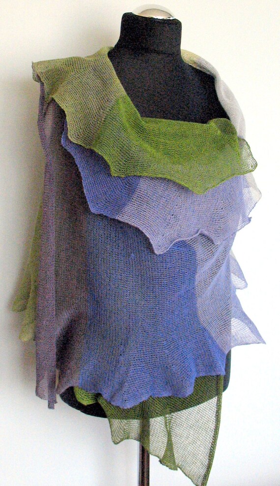 Natural Linen Scarf Shawl Wrap Green Moss Blue Purple Violet