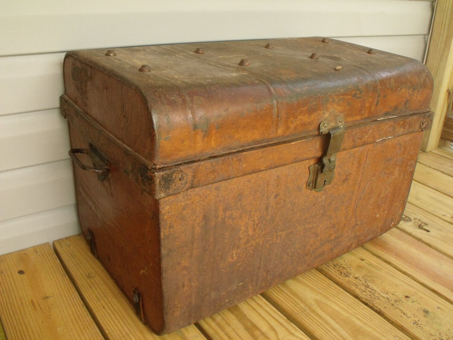 Metal Trunk Mid 1800s Travel Storage Rustic Antique