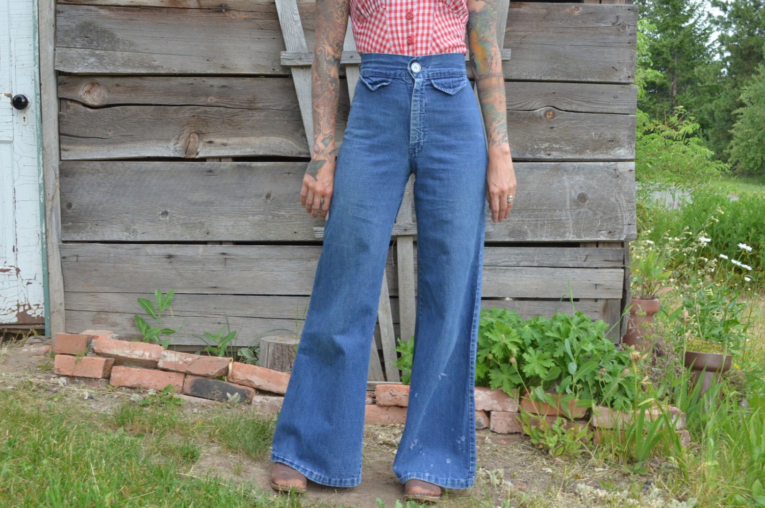 Vintage High Waisted Swabbies Style Sailor Girl Denim Bell