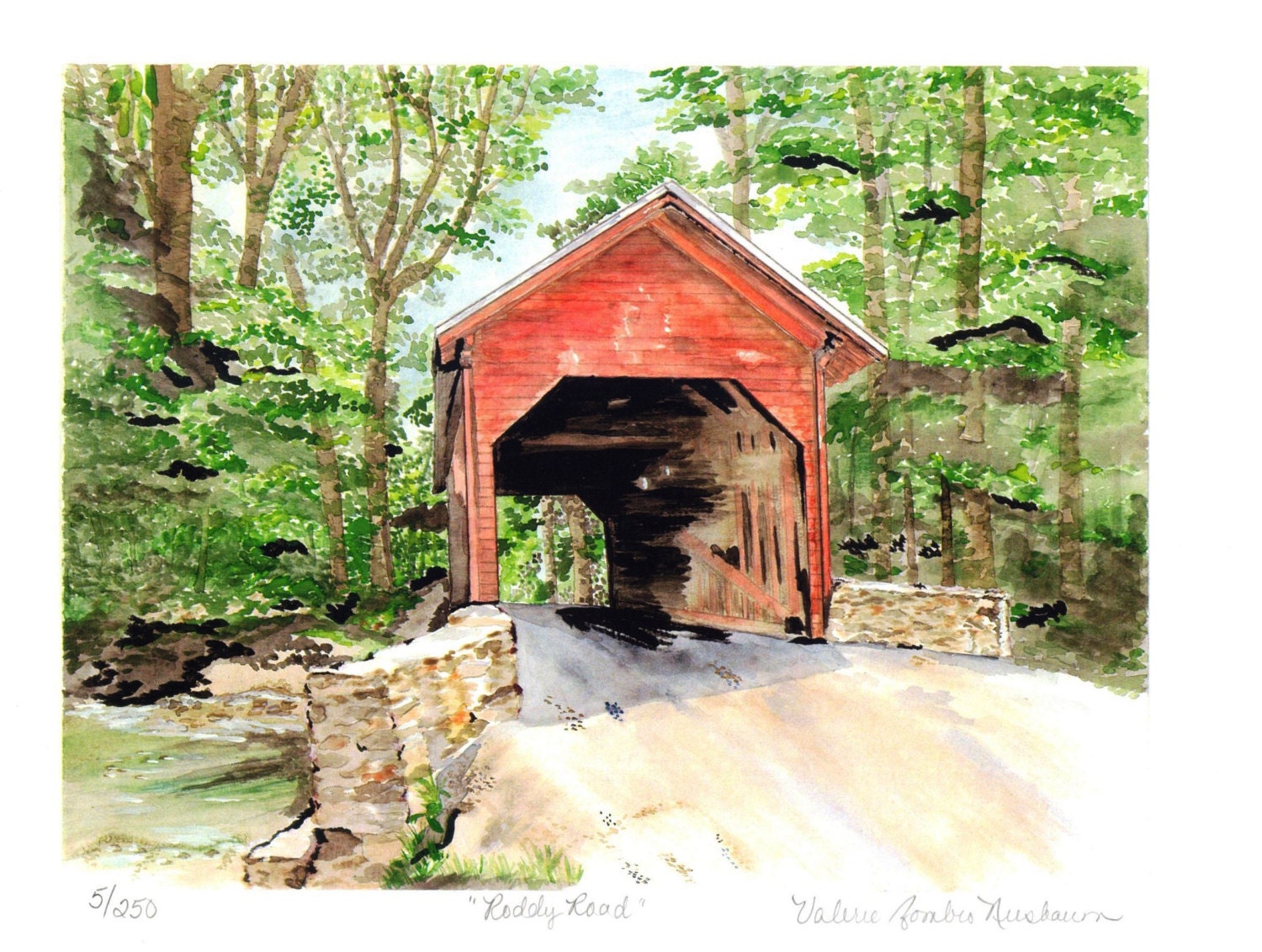 Covered Bridge Watercolor Print Roddy Road Thurmont