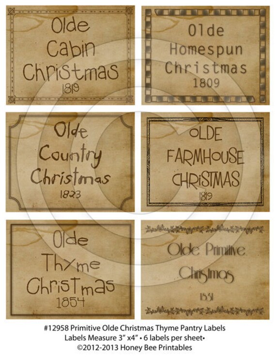 Primitive Olde Christmas Thyme Pantry Labels 12958-Printable
