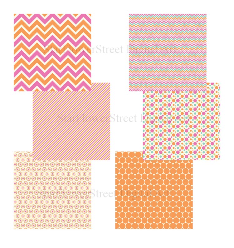 Orange Pink Digital Paper Printable by StarFlowerStreetDA on Etsy