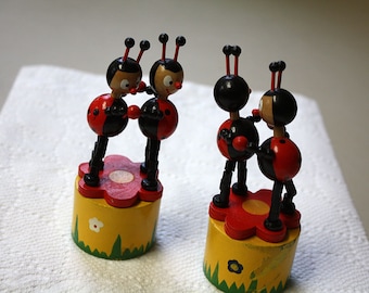 Vintage Wooden Bumble Bees Push Button Thumb Puppet Collapsable String ...