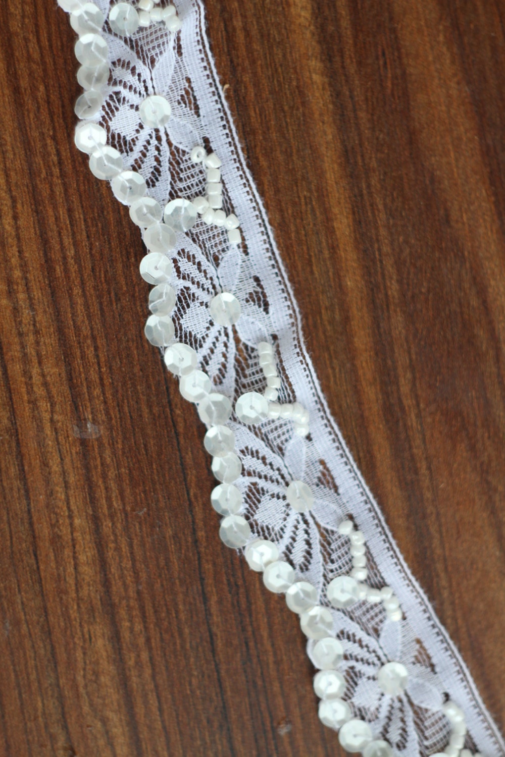 Roll of white vintage lace trimmed with beads and sequins – USSR ...