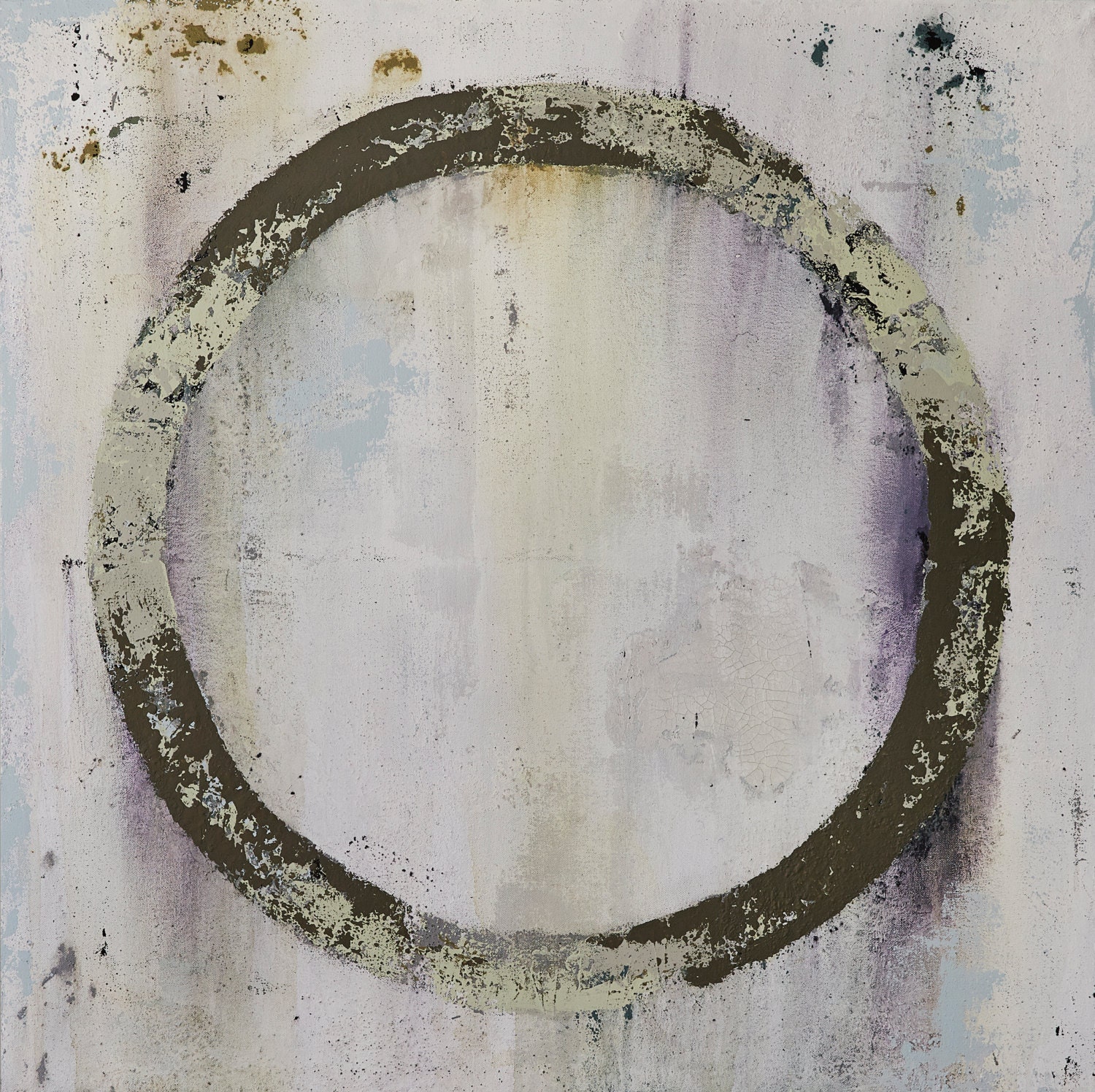 Original Abstract Circle Painting in Textured Neutrals Large