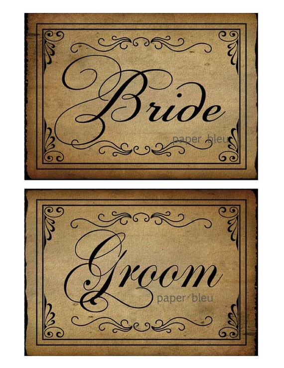 Wedding Rustic Bride & Groom Signs DIY by paperbleudigitals