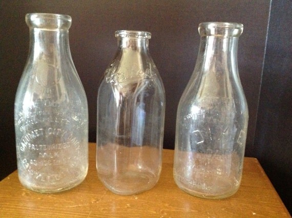 three vintage glass milk bottles dixie dairy by SamuelBruce