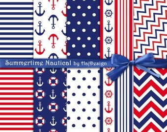 Vintage Nautical Patterns Digital Paper Anchor Marine navy