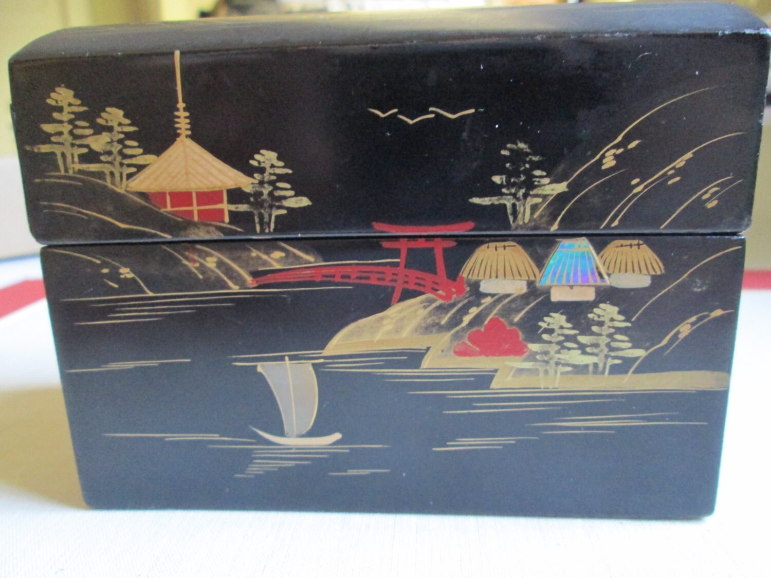 Lacquer Ware Box Aizu Playing Card Deck Caddy Black Japanese Made ...