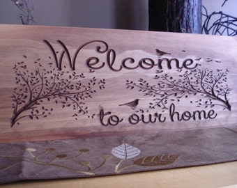 Personalized Gifts Carved Welcome Sign Nature inspired bird and tree ...