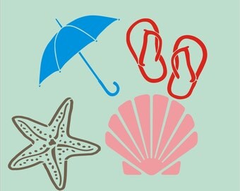 Beach Stencil four peice Set StarFish is 5"5" Umbrella 4x4 Flip Flops ...