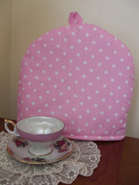 TEA COZY Pink and White Polka Dots Insulated by ChicCozyCozies
