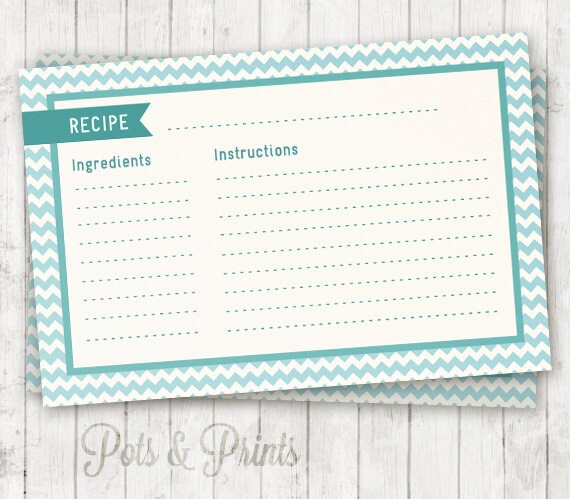 Printable recipe card: Teal and blue chevron recipe cards, 6×4 inches ...
