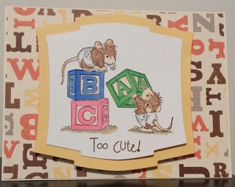 Baby House Mouse "ABC Blocks" Card and Ivory Envelope (Blank Inside)