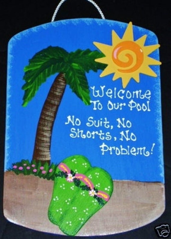 POOL No SuitNo ShortsNo Problem SIGN Flip Flops by 3CraftyMillers