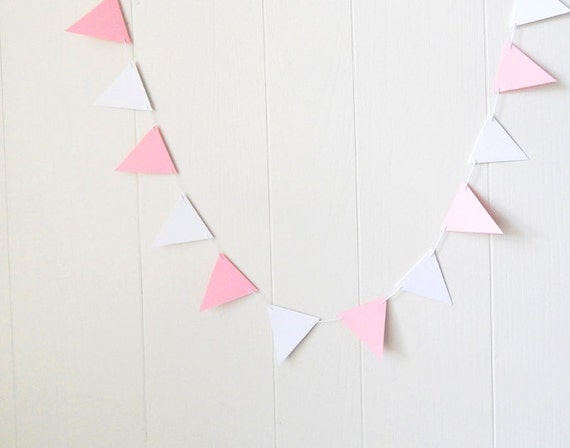 Flag Bunting Garland Nursery Decor Pink White