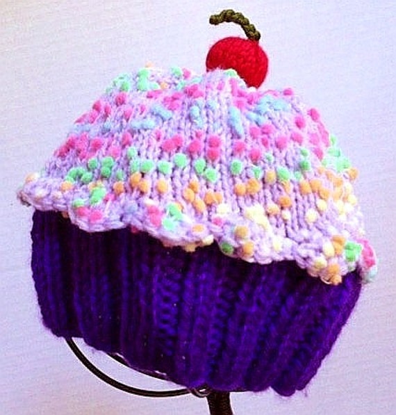 Handmade hand knit Cupcake Hat with Cherry on Top by StellasKnits