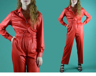 Womens Jumpsuit 70s Vintage Mod Disco Jumpsuit Red Retro Hipster One ...