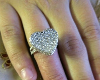 Pave heart ring | Etsy