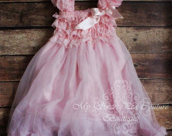 Lace Flower Girl Dress - Baby Dress - Pink Dress - Chiffon Dress- Pink ...