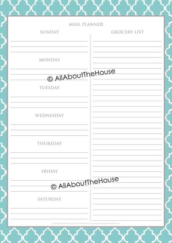 EDITABLE Meal Planner Grocery List Weekly Meal Planner Menu Planning 