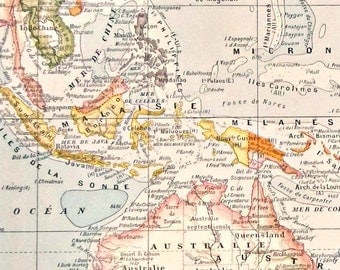 Antique print.1900.Map of Oceania.113 years old print.Antique book ...