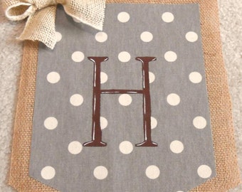 Burlap Polka Dots Garden Flag with Initial, Outdoor Garden Flag ...