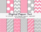 Items similar to Grey and Pink Pattern Digital Paper Pack, 12 Sheets ...