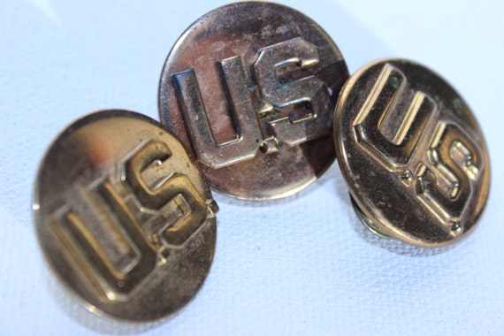 Vintage U.S. Military Brass Collar Disc Pins Buttons Set of 3