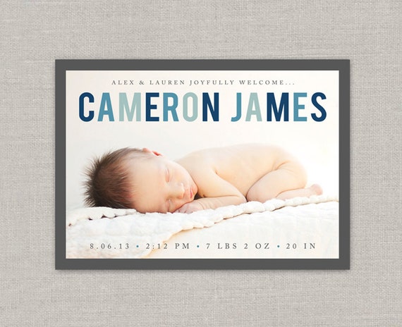 Items similar to Baby Boy Birth Announcement - Cameron on Etsy