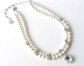 Items similar to Shay - Pearl Necklace with crystal fireballs and ...