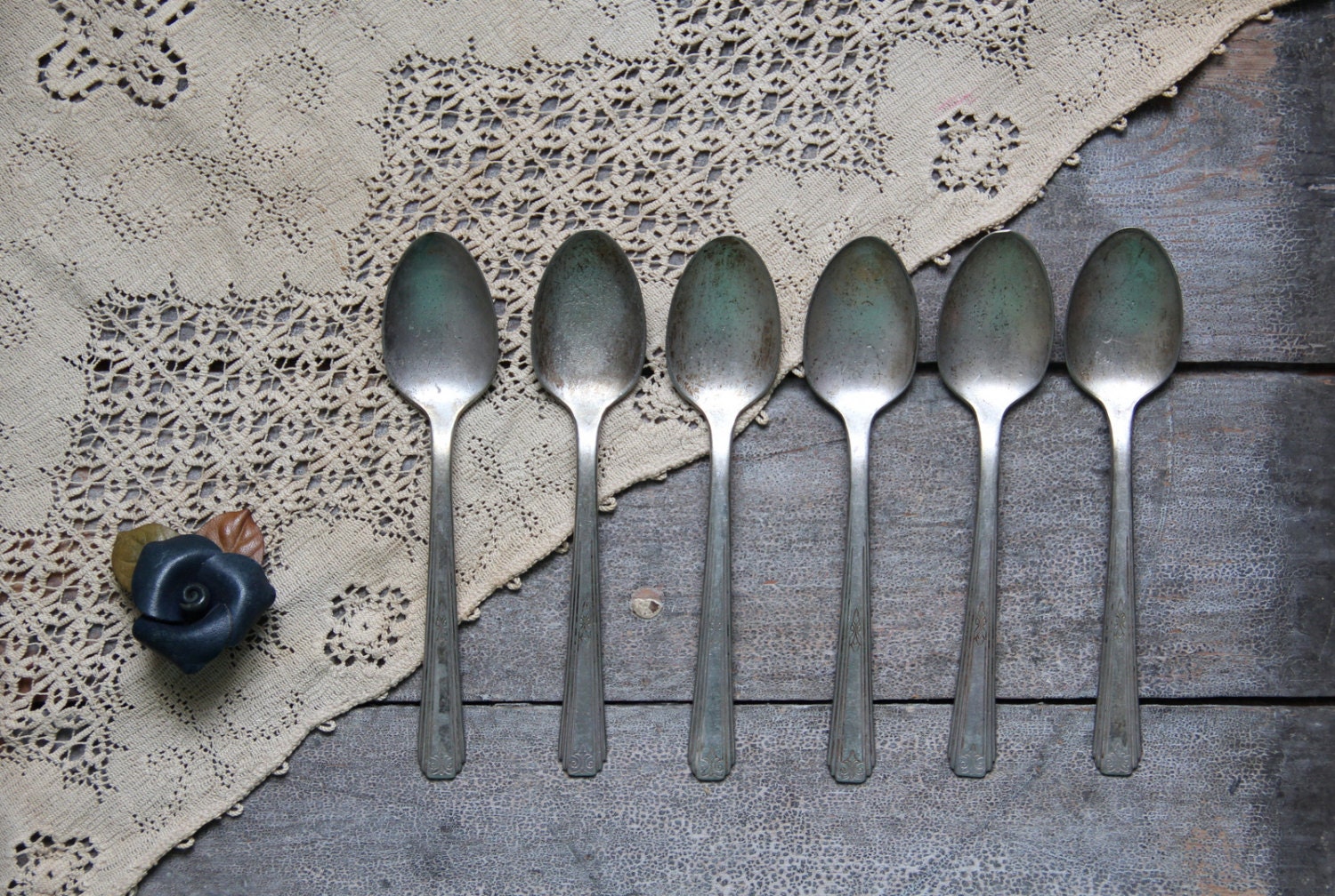 antique set of spoons, antique flatware, rustic silverware; utensils ...