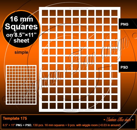 INSTANT DOWNLOAD Squares 16 mm TEMPLATE 175 Printable