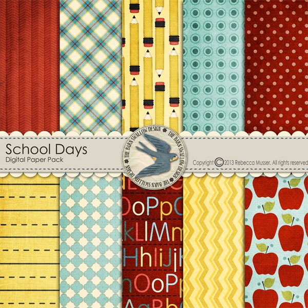 Digital Scrapbook Paper Pack Instant Download School Days-10