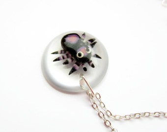 Miniature Black Spider in Resin Necklace - Spider Pendant - Cute ...