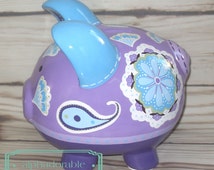 Unique purple piggy bank related items | Etsy