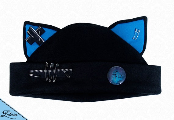 Cat Kitty Fleece Hat Anime Cosplay Harmony Zipper Punk JRock (Blue Ears ...