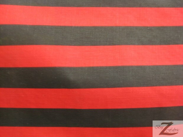 Striped/Stripe Poly Cotton Print Fabric Black/Red Stripe