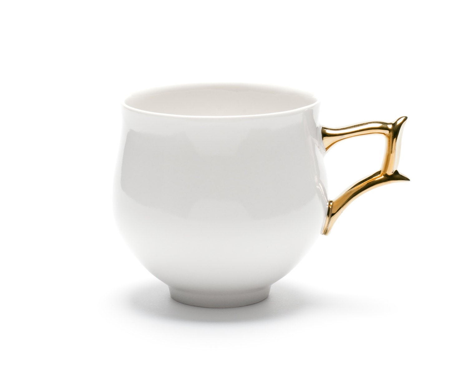 Porcelain Cup White Cup with Gold Handle Ceramic Handmade