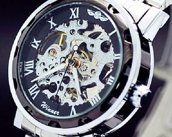 Mens Watch - Steampunk Mechanical Men Watch - Men Skeleton Watch ...